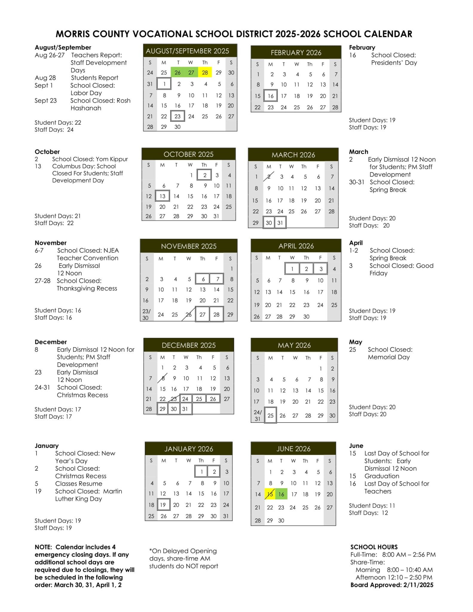 Morris County Vocational school district calendar 25-26 Revised [PDF ...