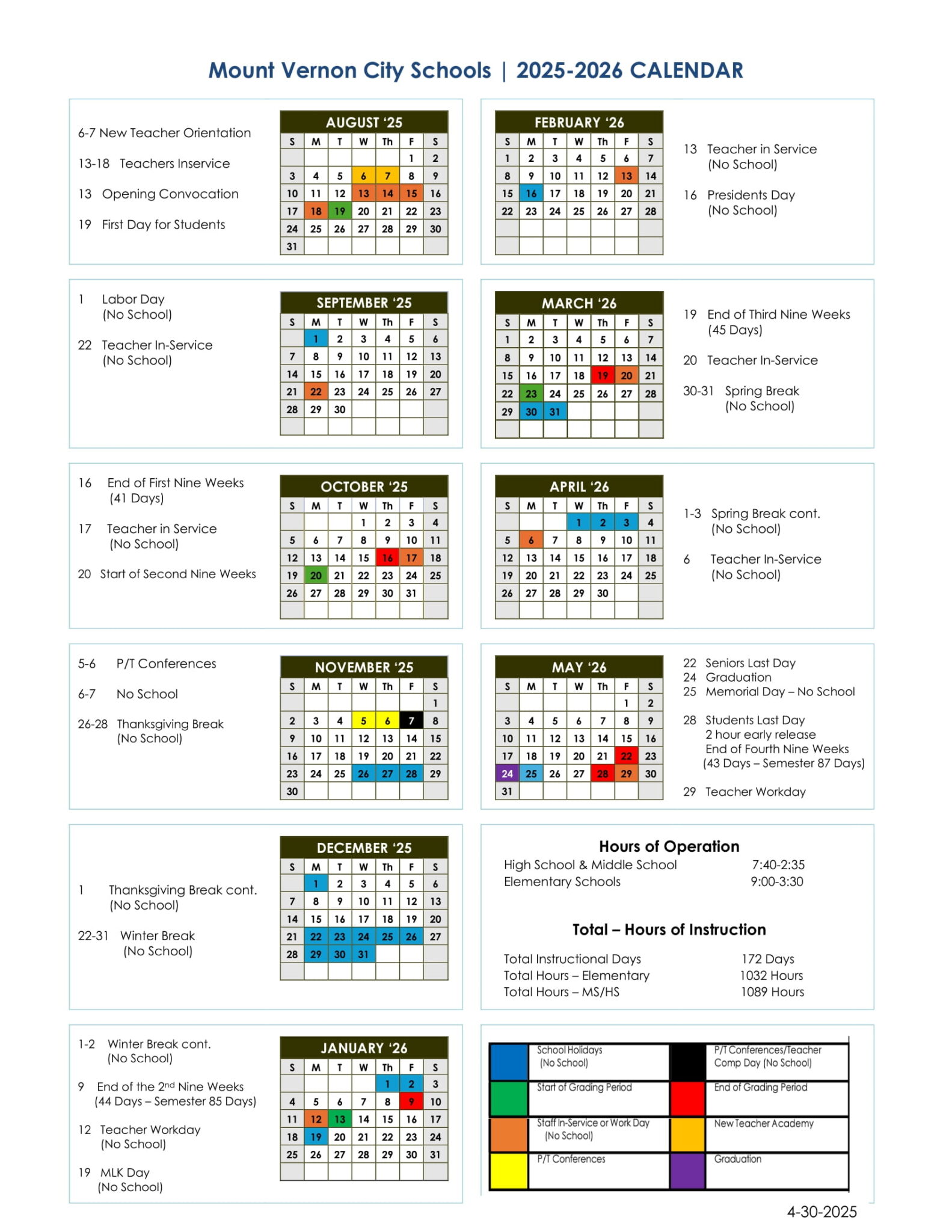 Mount Vernon City Schools Calendar 25-26 Revised [PDF] - EduCounty