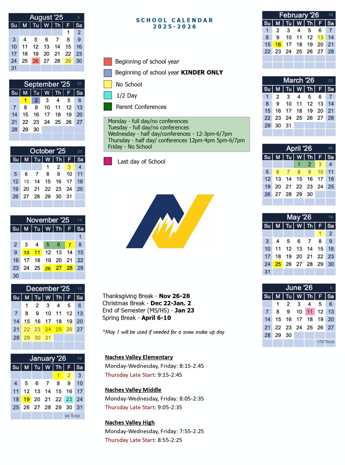 Naches Valley Schools wa Calendar 25-26 Revised [PDF] - EduCounty
