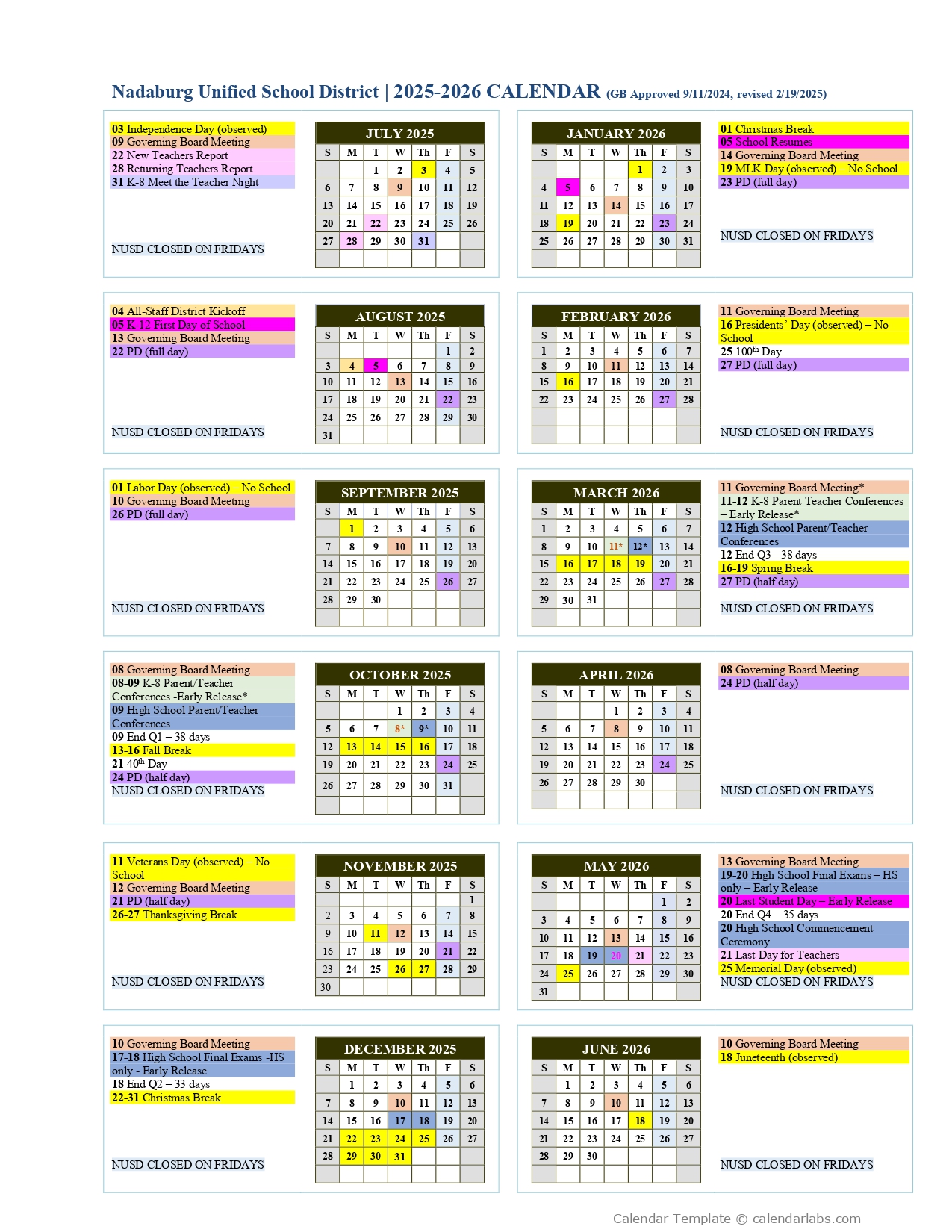 Nadaburg Unified School District Calendar 25-26 Revised [PDF] - EduCounty