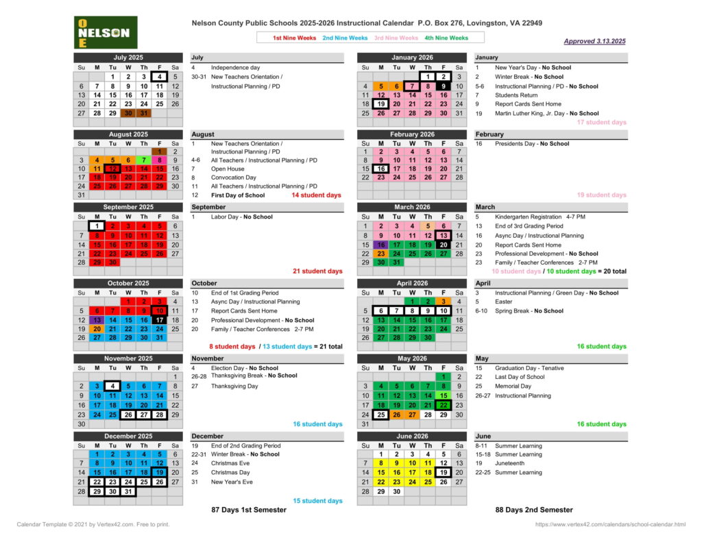 Nelson County VA Public Schools Calendar 25-26 Revised [PDF] - EduCounty