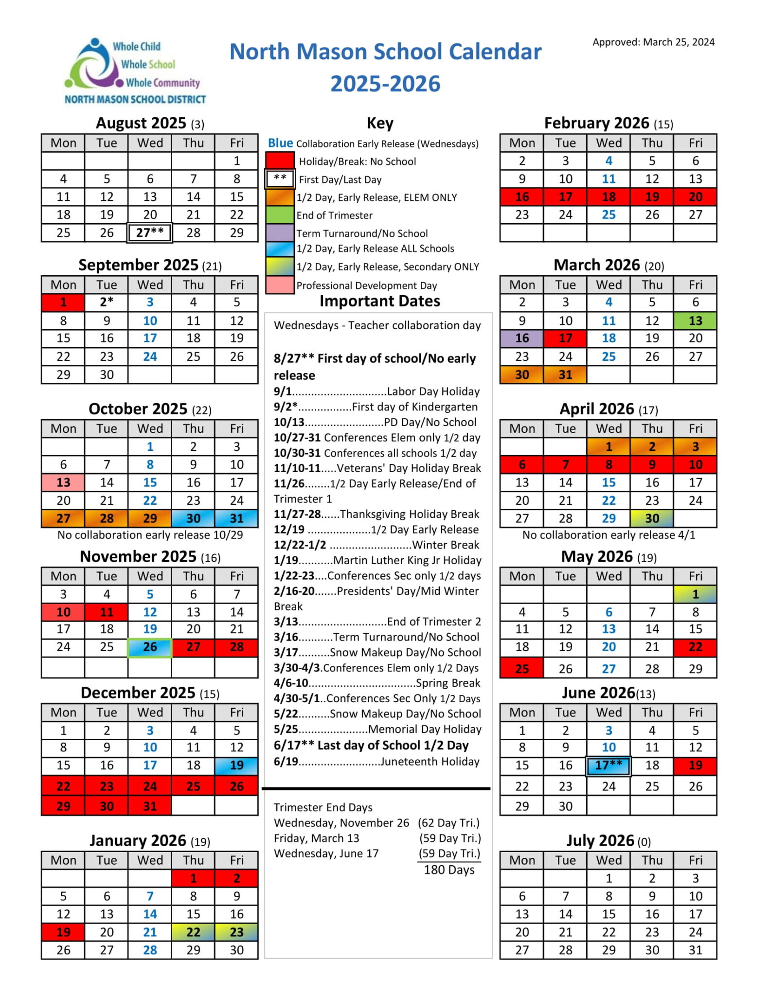 North Mason School District WA Calendar 25-26 Revised [PDF] - EduCounty