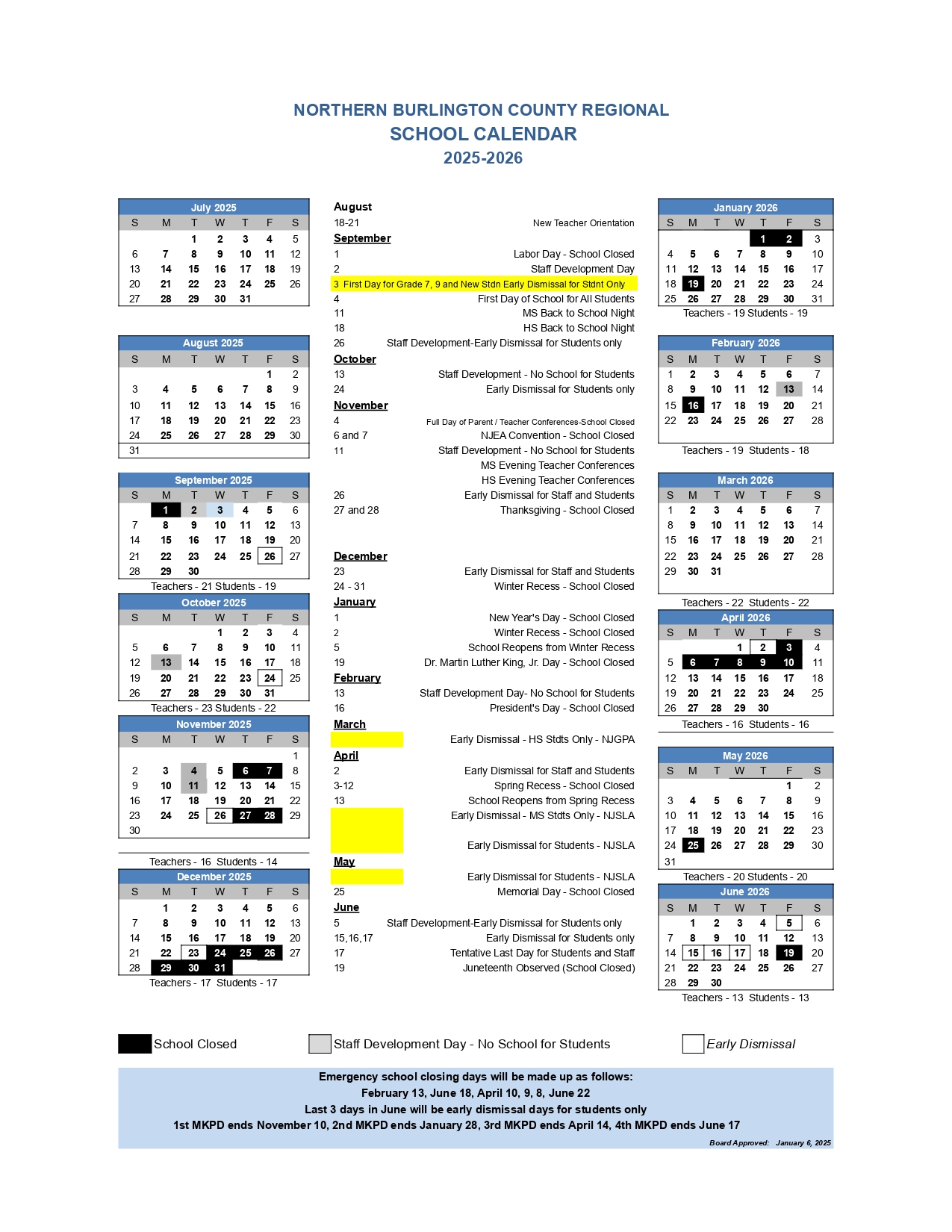 Northern Burlington county regional school calendar 25-26 Revised [PDF ...