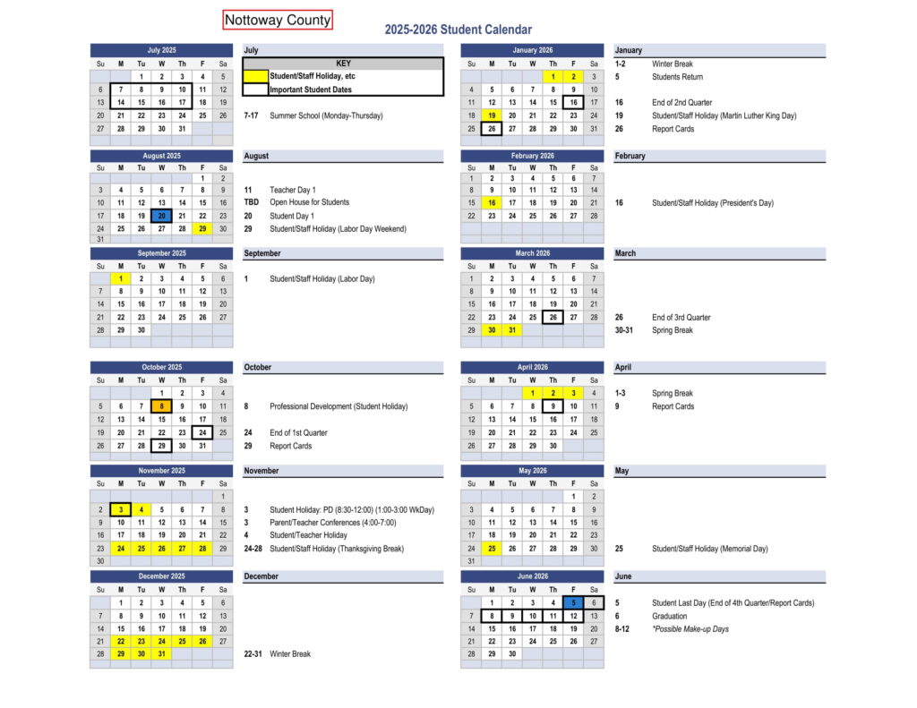 Nottoway County VA Public School Calendar 25-26 Revised [PDF] - EduCounty