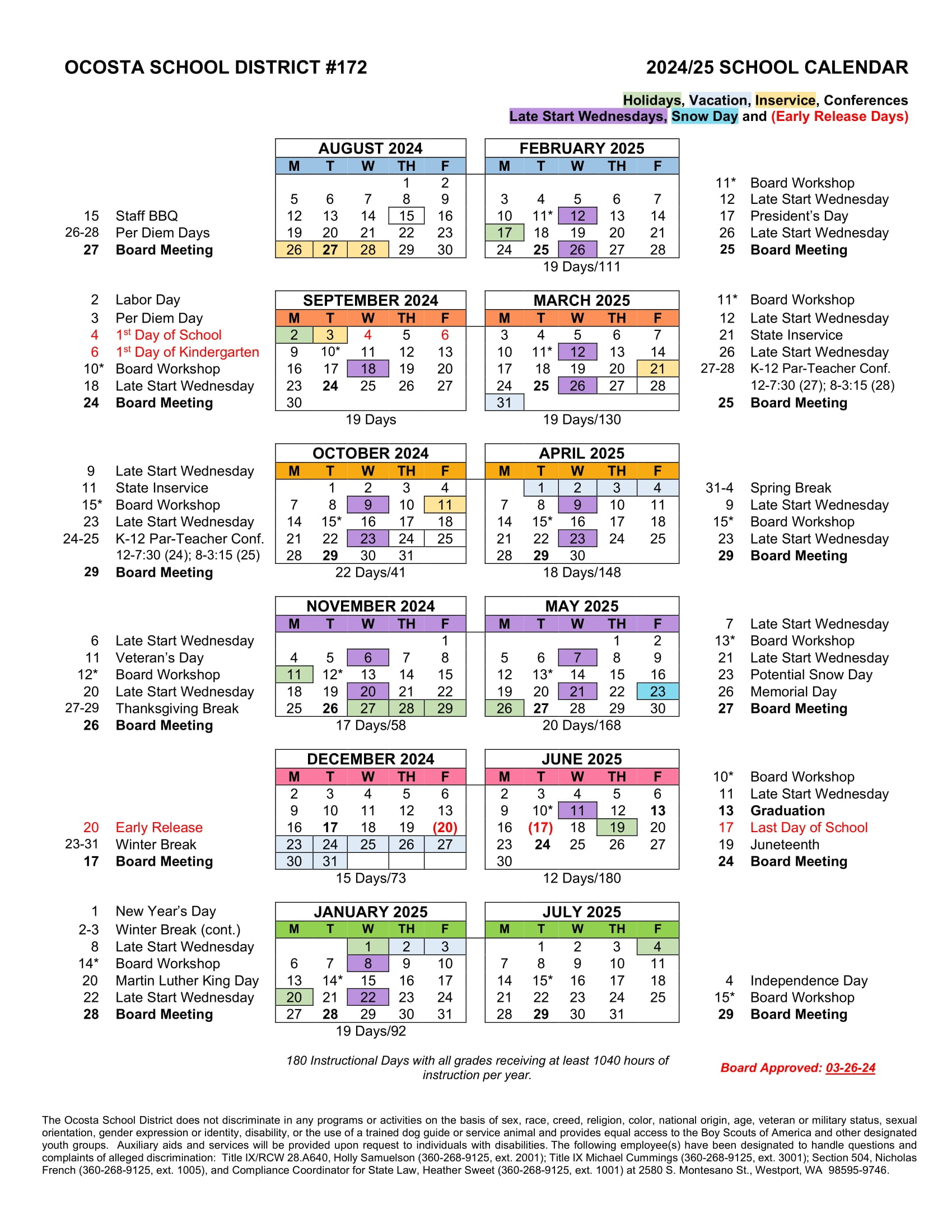 Ocosta School District Calendar 25-26 Revised [pdf] - EduCounty
