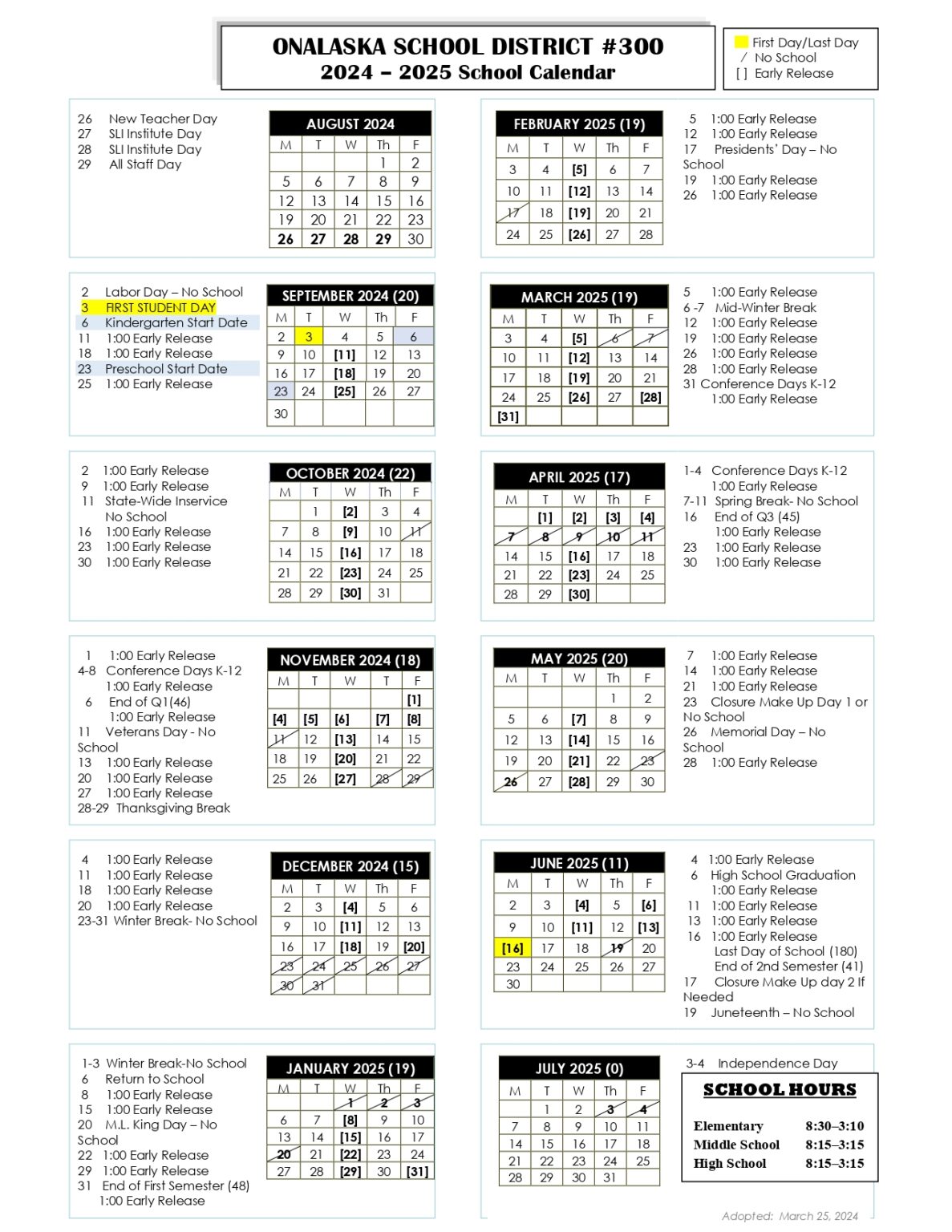 Onalaska School District Calendar 25-26 Revised [PDF] - EduCounty