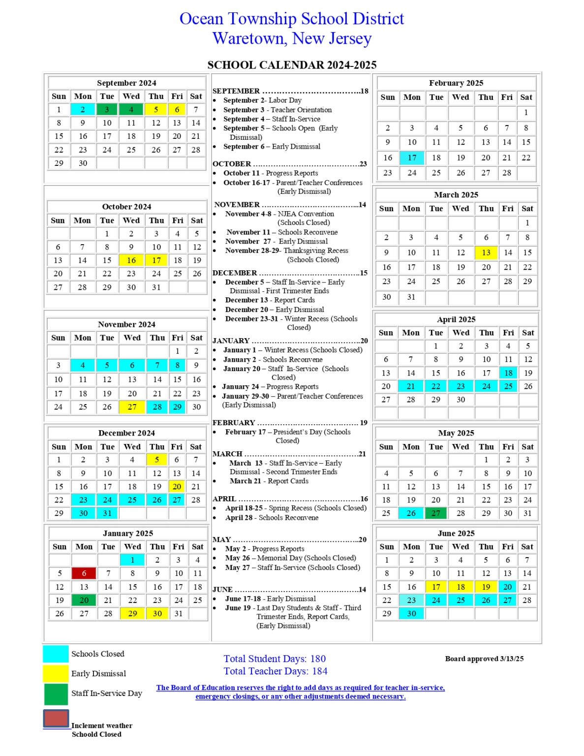 Ocean Township School District Calendar 25-26 Revised [PDF] - EduCounty