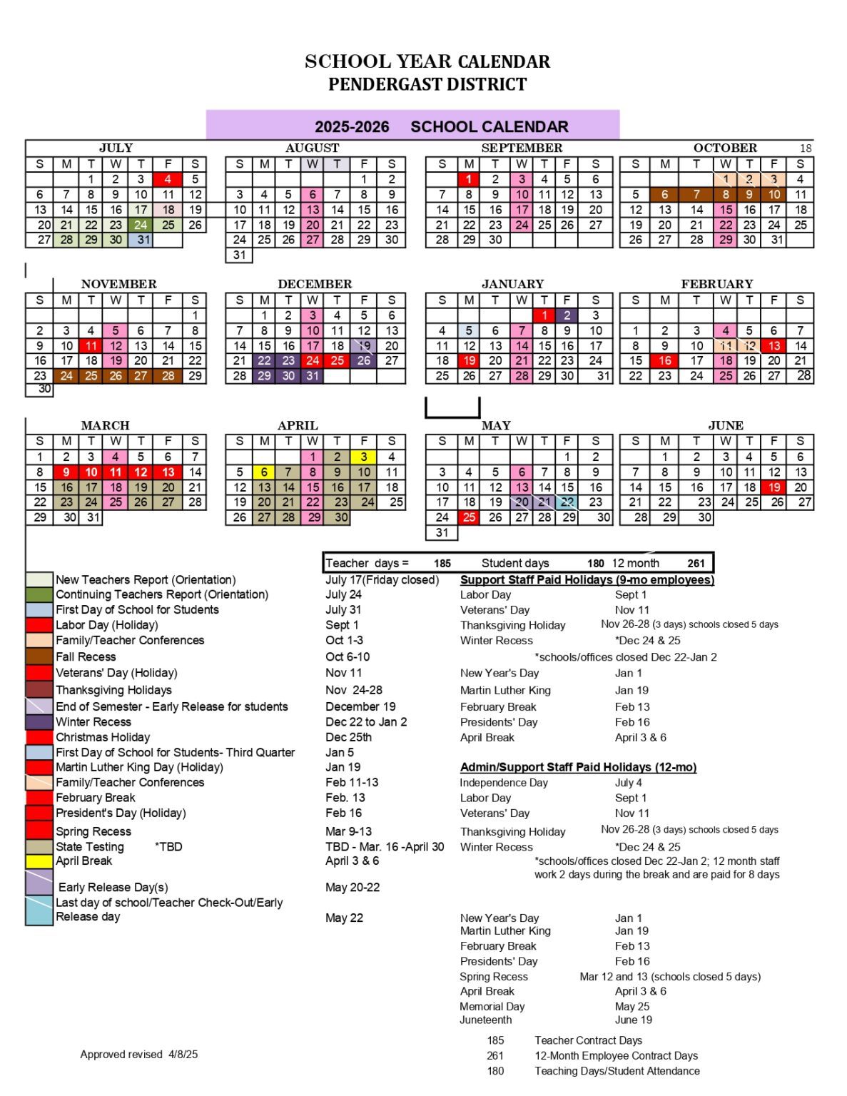 Pendergast School District AZ Calendar 25-26 Revised [PDF] - EduCounty