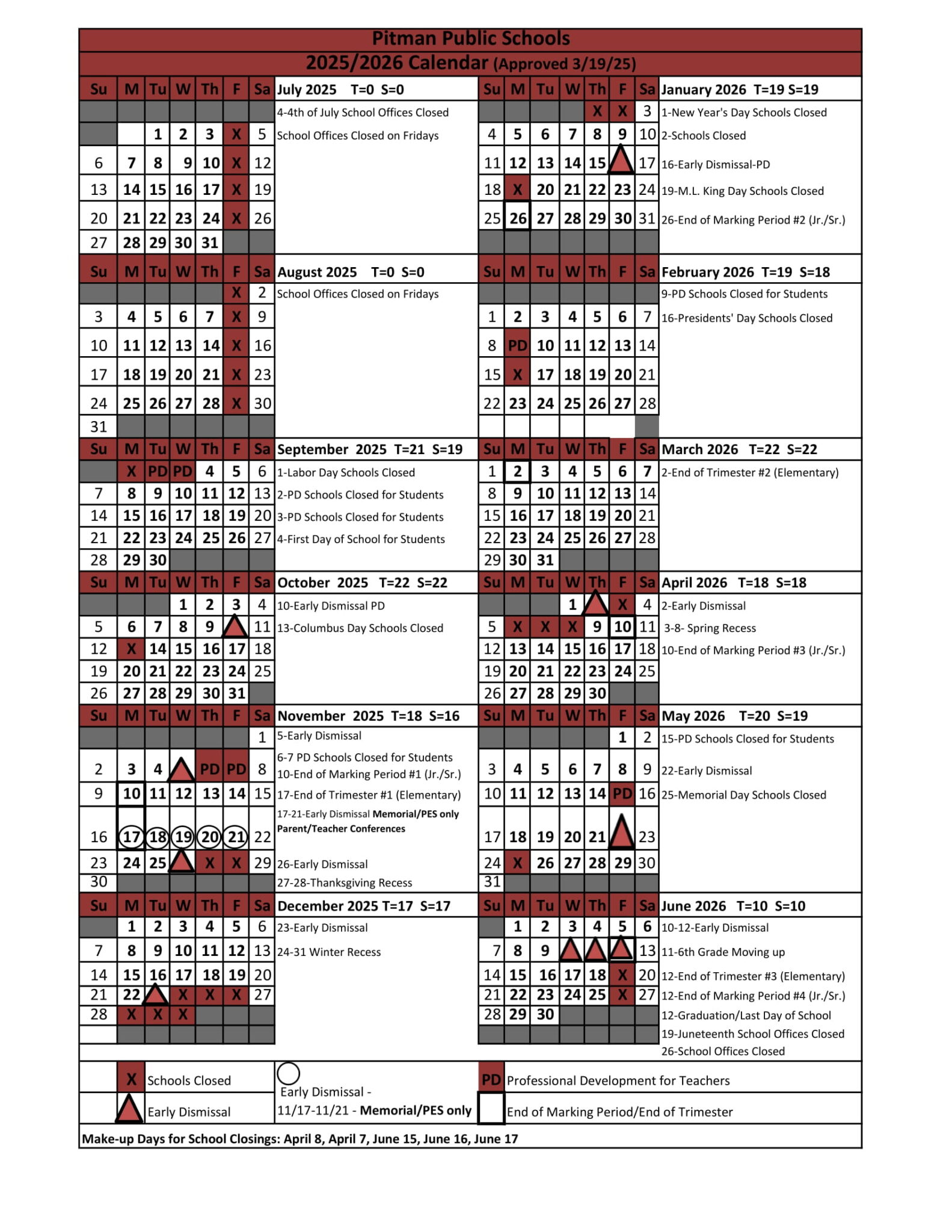 Pitman School District Calendar 25-26 Revised [PDF] - EduCounty