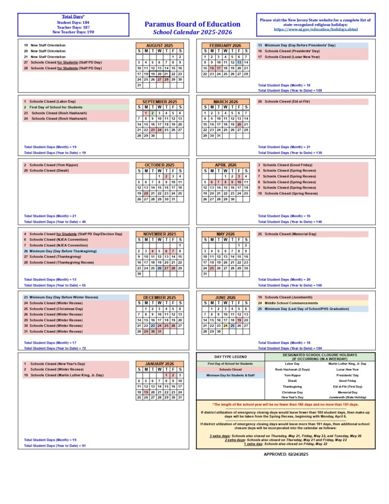 Paramus Public schools calendar 25-26 Revised [PDF] - EduCounty