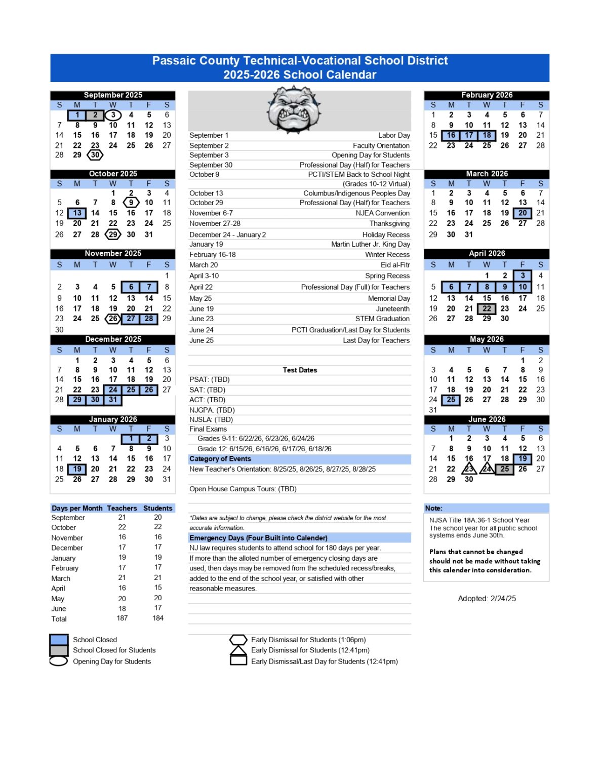 Passaic County Technical Vocational schools Calendar 25-26 Revised [PDF ...