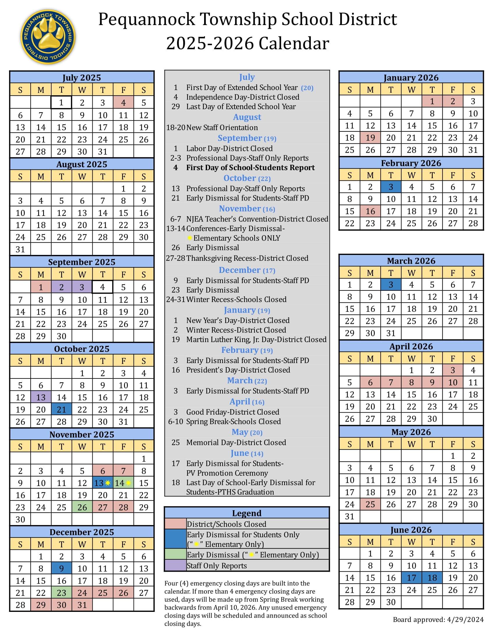 Pequannock Township School District Calendar 25-26 Revised [PDF ...