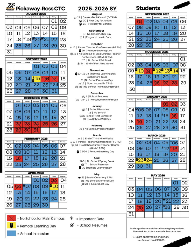 Pickaway-Ross CTC Calendar 25-26 Revised [PDF] - EduCounty
