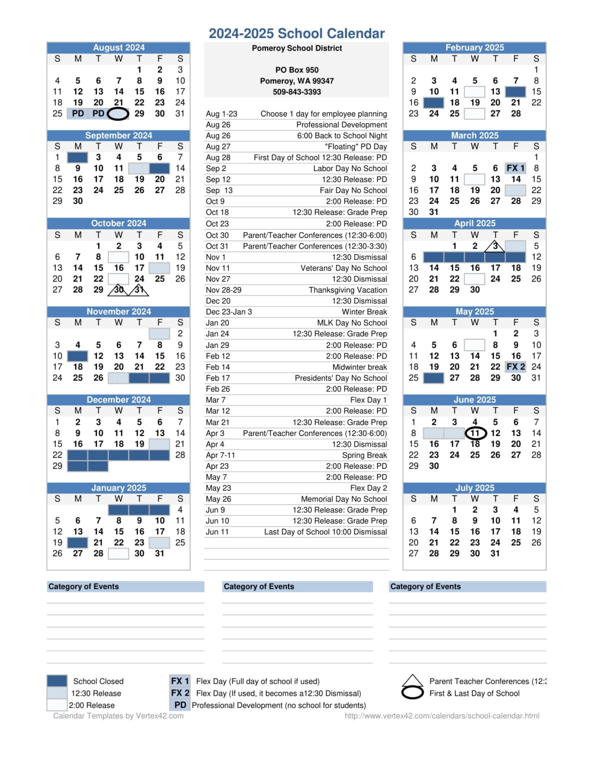 Pomeroy School District WA Calendar 24-25 Revised [PDF] - EduCounty