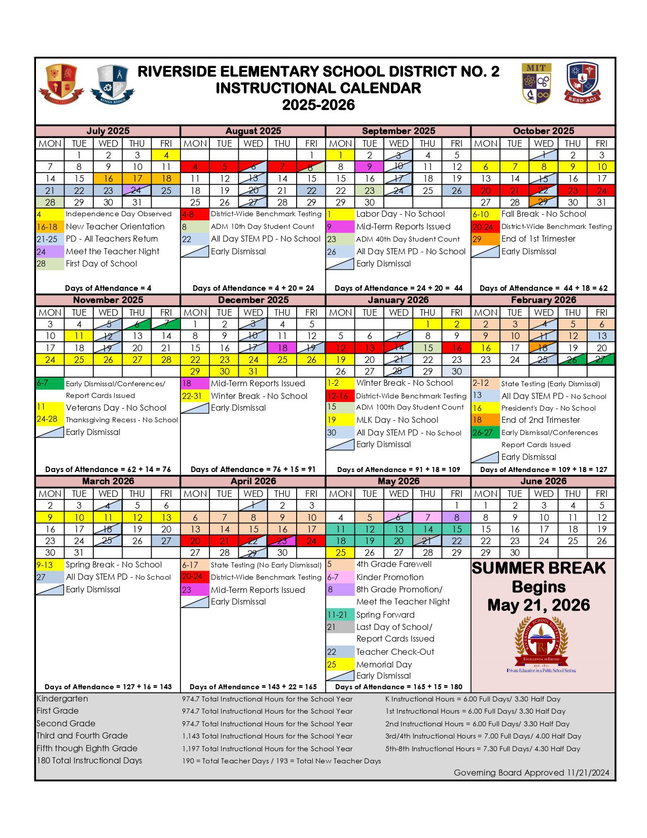 Riverside Elementary School az District Calendar 25-26 Revised [pdf ...