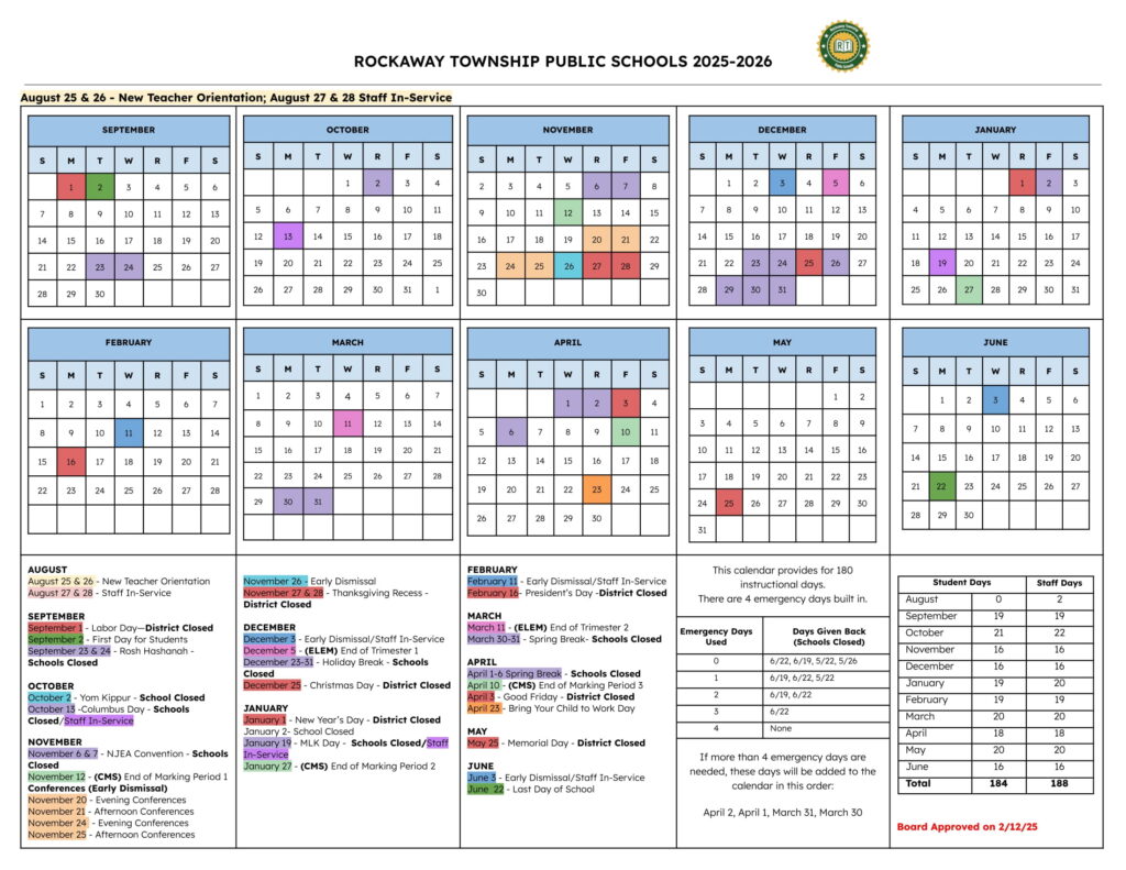 Rockaway Township School District Calendar 25-26 Revised [PDF] - EduCounty