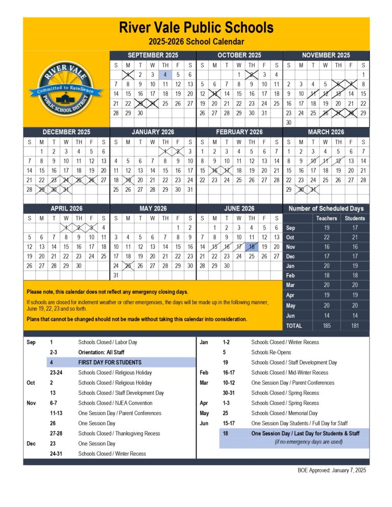 River Vale Public Schools Calendar 25-26 Revised [PDF] - EduCounty
