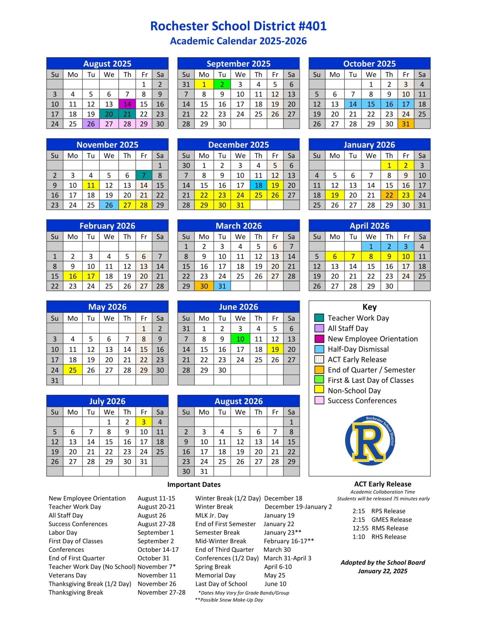 Rochester School District Calendar 25-26 Revised [PDF] - EduCounty
