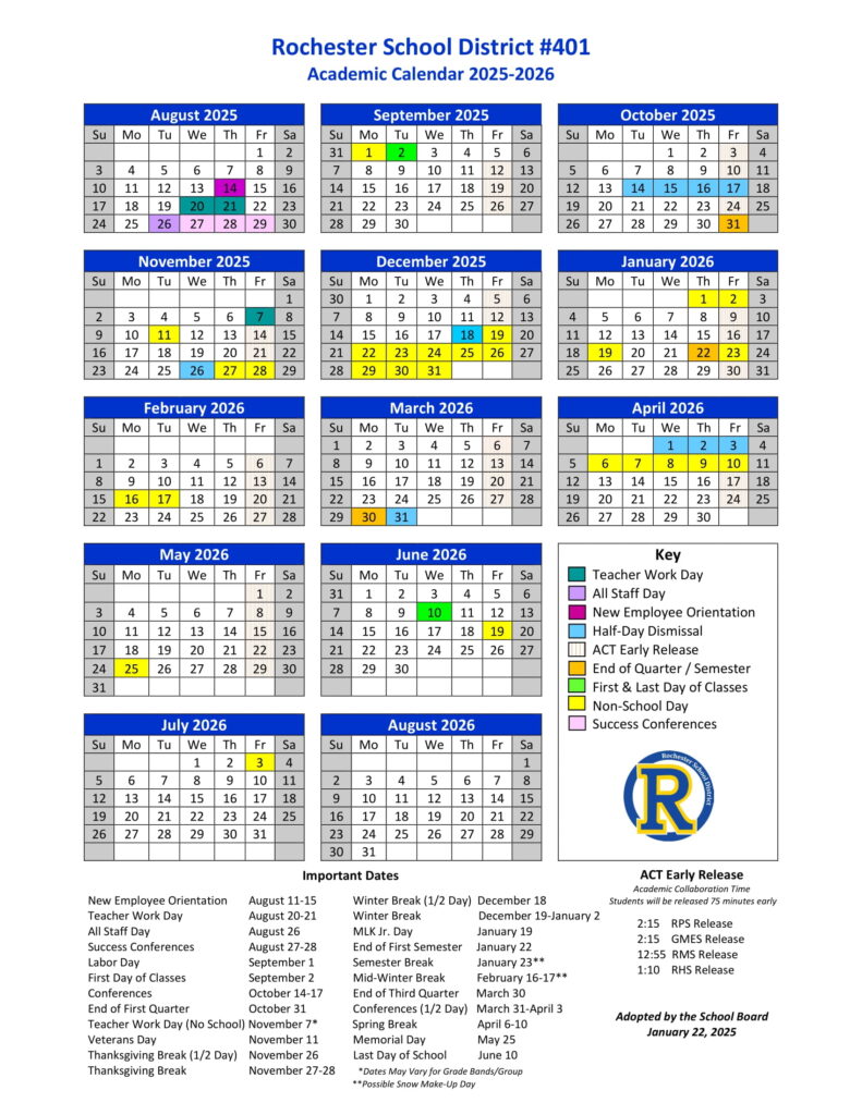 Rochester School District Calendar 25-26 Revised [PDF] - EduCounty