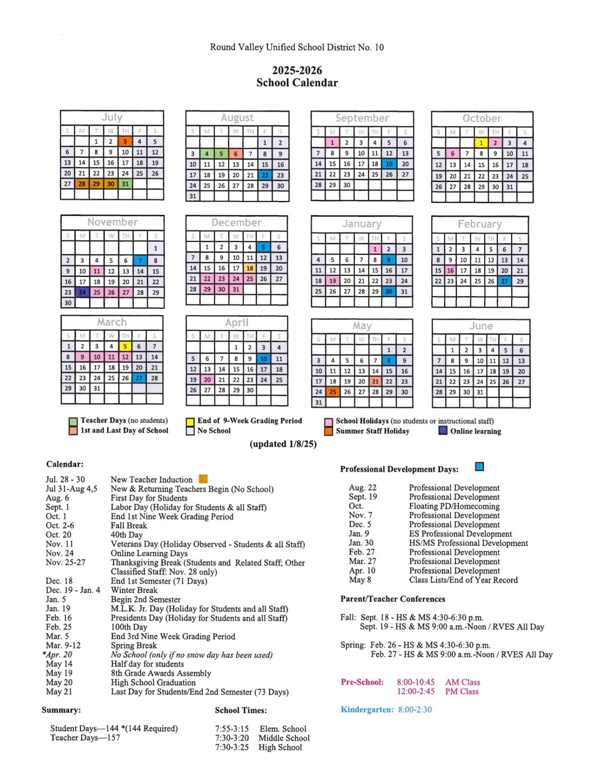 Round Valley School District Calendar 25-26 Revised [PDF] - EduCounty
