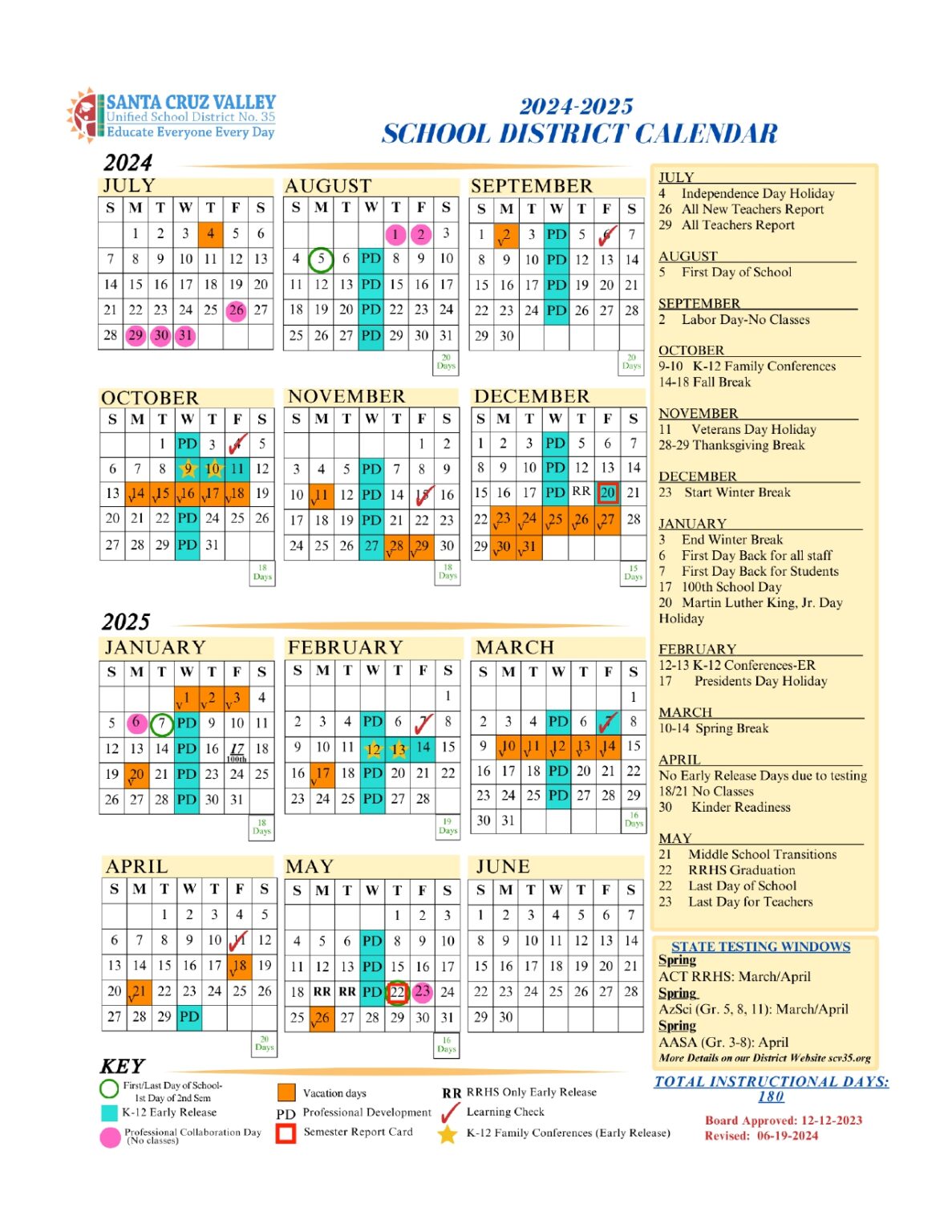 SANTA CRUZ VALLEY Unified School District Calendar 25-26 Revised [PDF ...