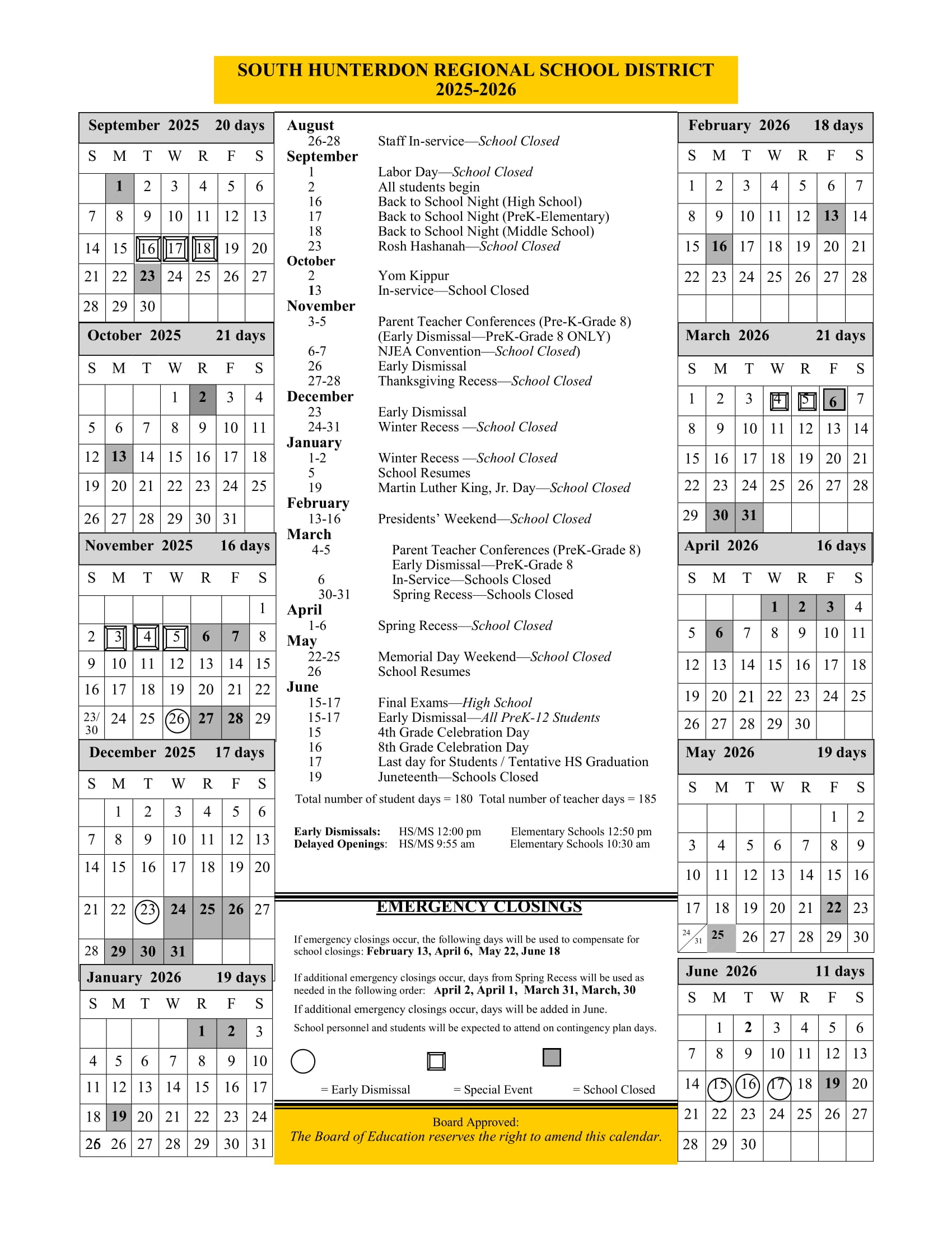 South Hunterdon Regional School District Calendar 25-26 Revised [pdf ...