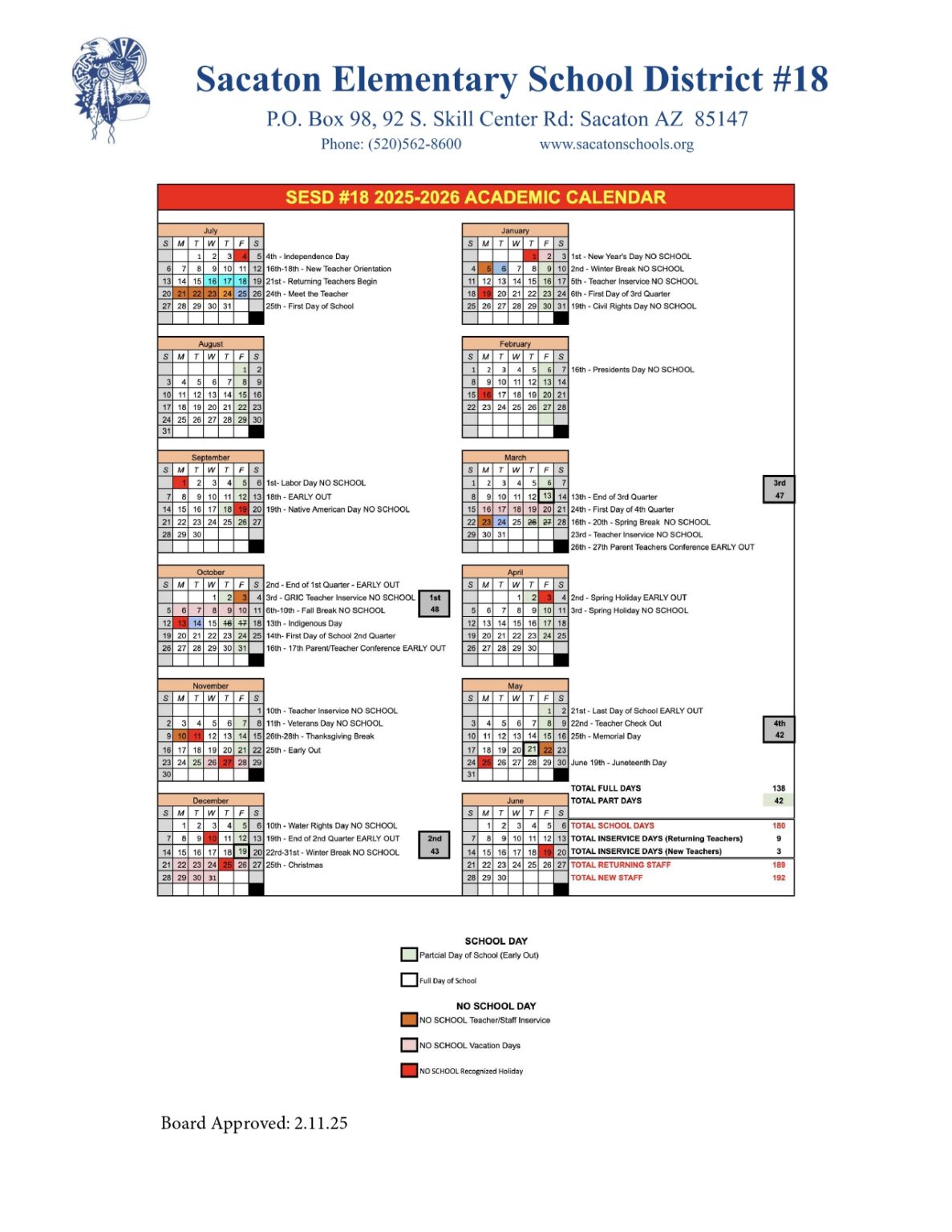 Sacaton Elementary School District Calendar 25-26 Revised [PDF] - EduCounty