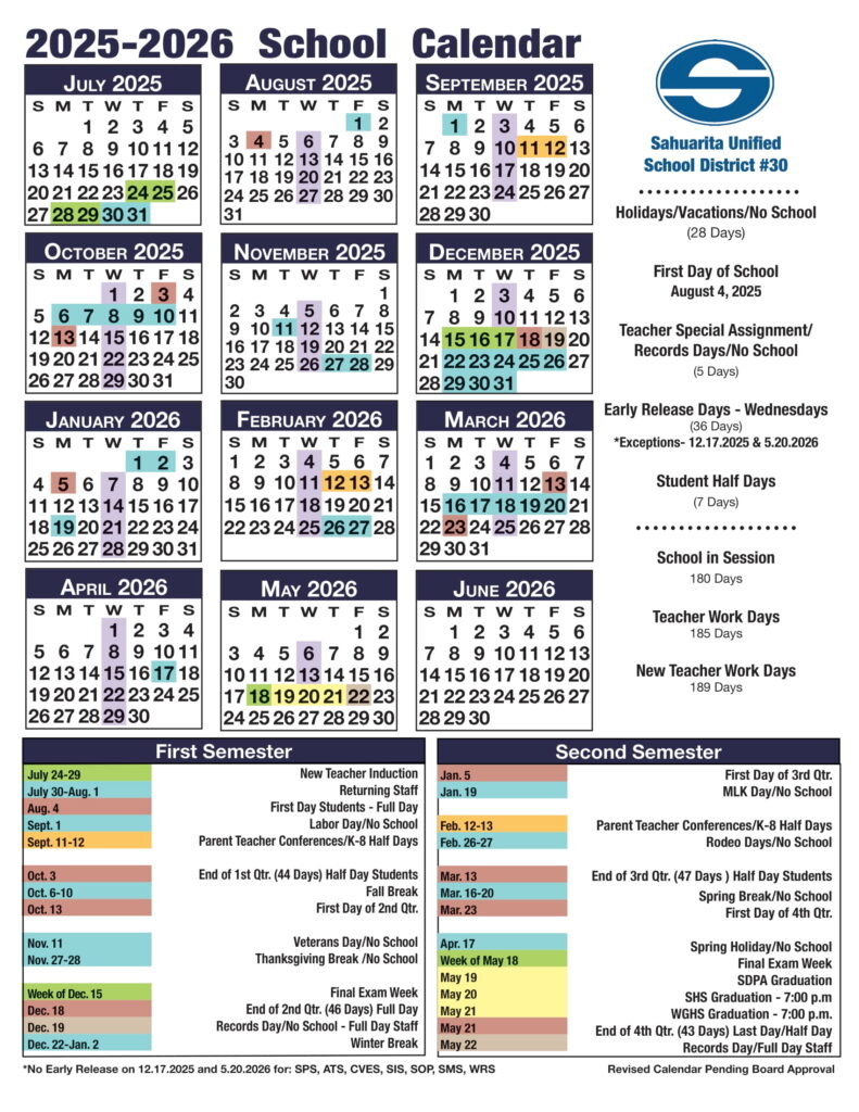 Sahuarita Unified School District AZ Calendar 25-26 Revised [PDF ...