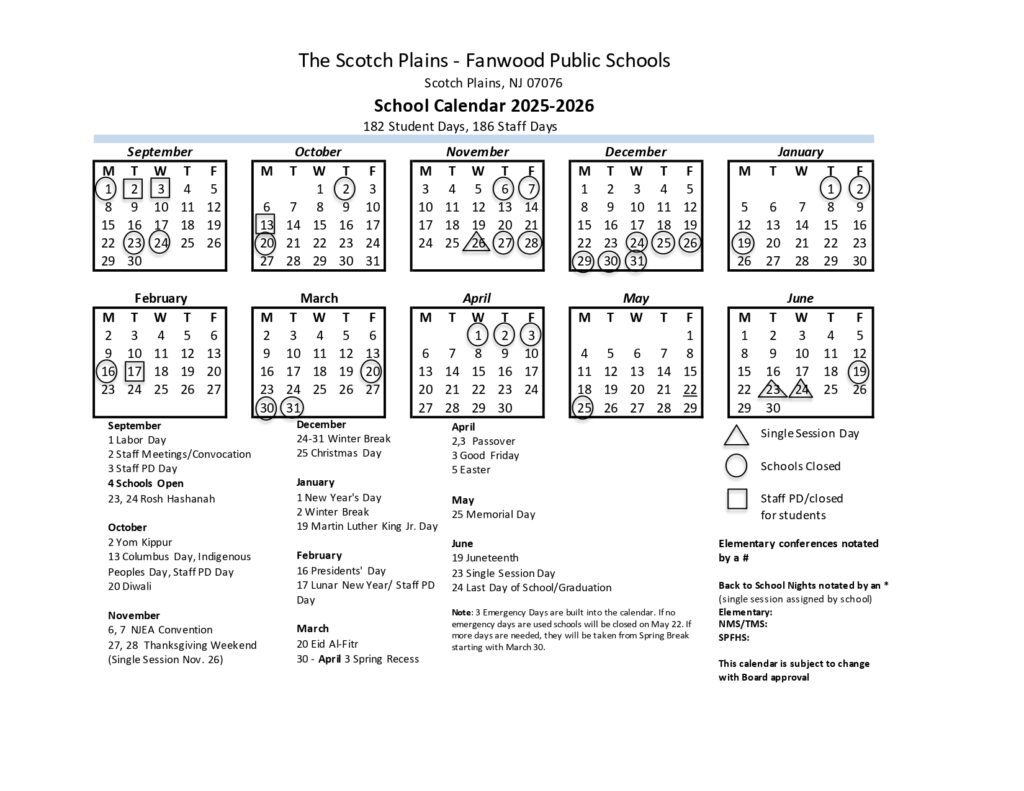 Scotch Plains-Fanwood Public Schools Calendar 25-26 Revised [PDF ...