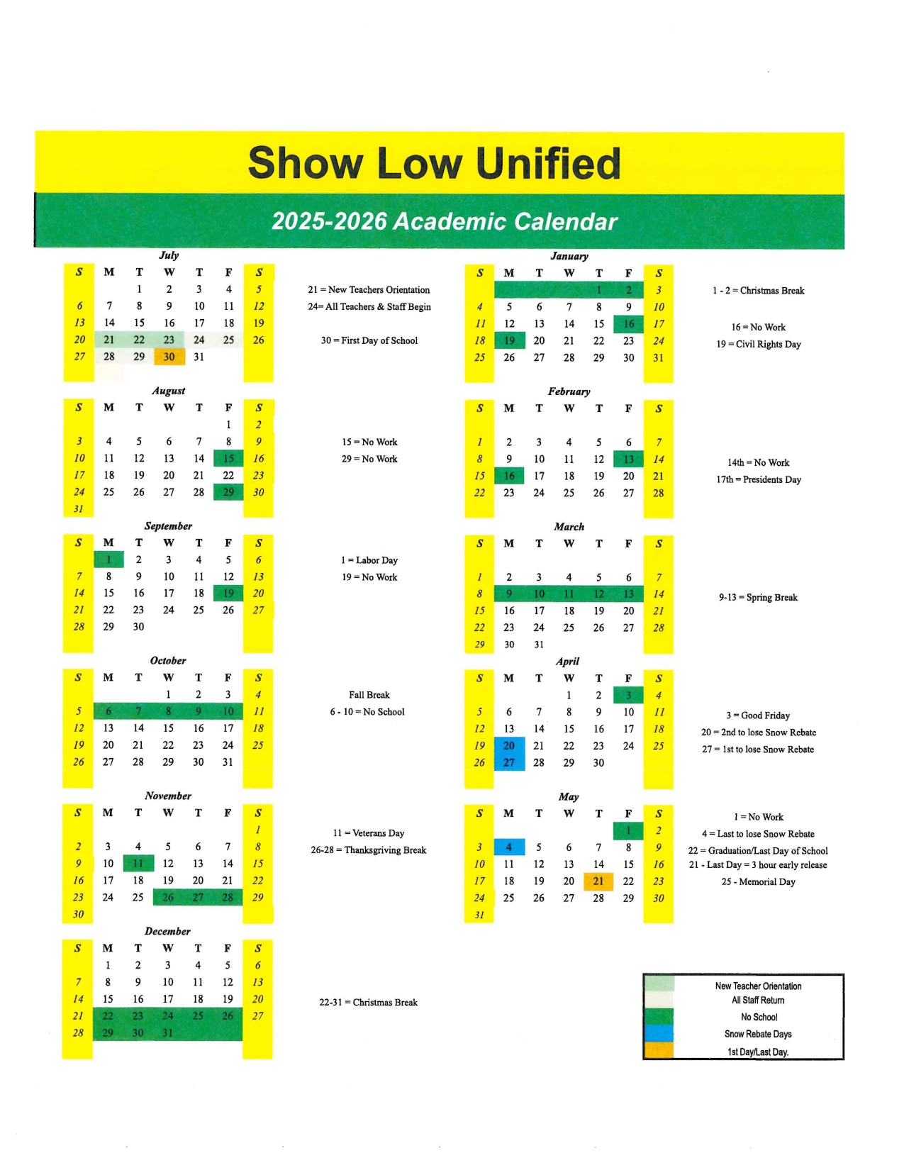 Show Low Unified School Calendar 25-26 Revised [PDF] - EduCounty