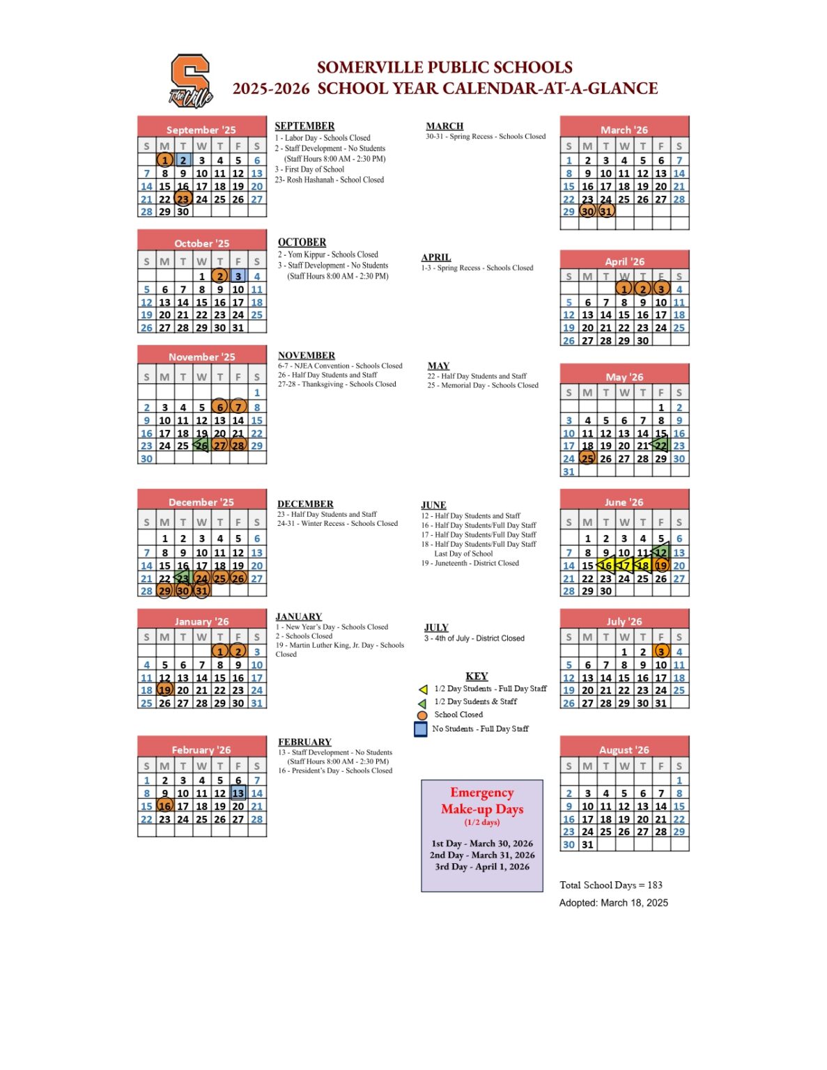 Somerville Public Schools Calendar 25-26 Revised [PDF] - EduCounty