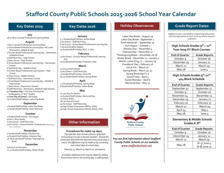 Stafford County Public Schools Calendar 25-26 Revised [pdf] - EduCounty