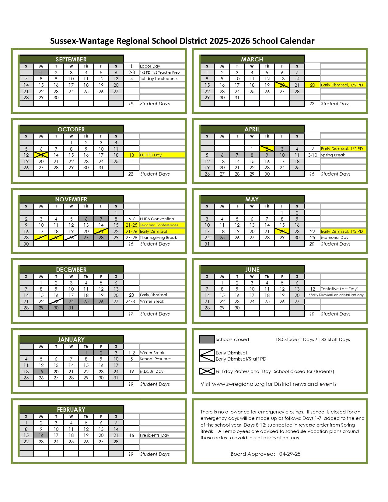 Sussex-Wantage Regional School District Calendar 25-26 Revised [PDF ...