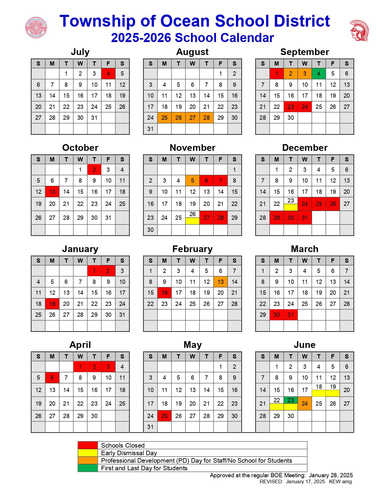 Township of Ocean School District Calendar 25-26 Revised [PDF] - EduCounty