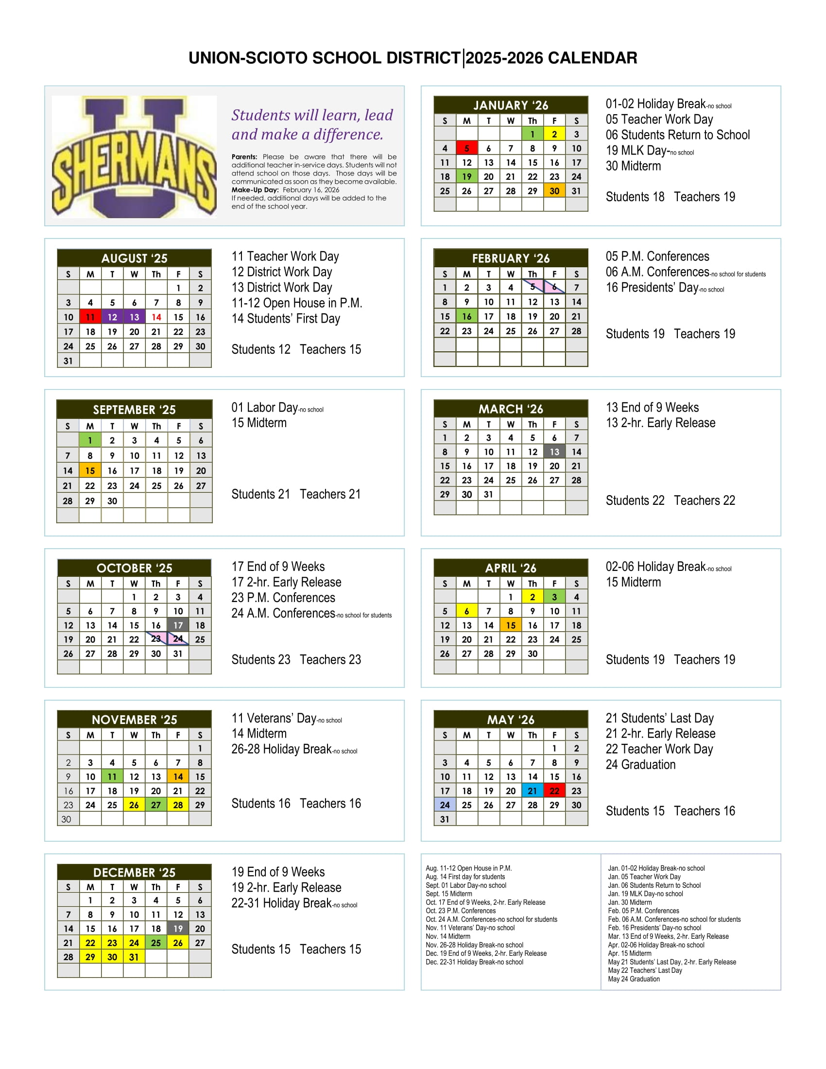Union-Scioto Local School District Calendar 25-26 Revised [PDF] - EduCounty