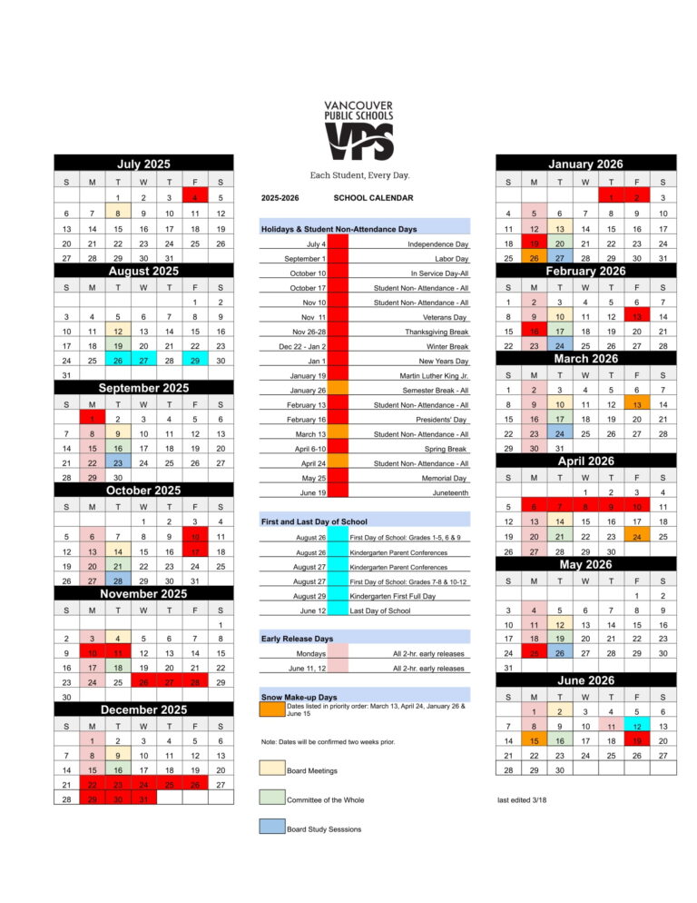 Vancouver Public Schools wa calendar 25-26 Revised [pdf] - EduCounty