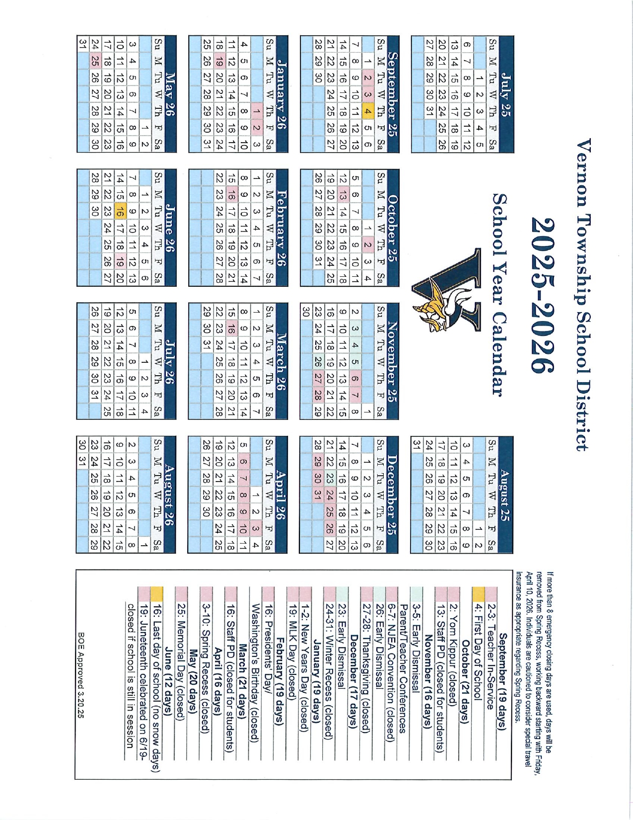 Vernon Township School District Calendar 25-26 Revised [PDF] - EduCounty