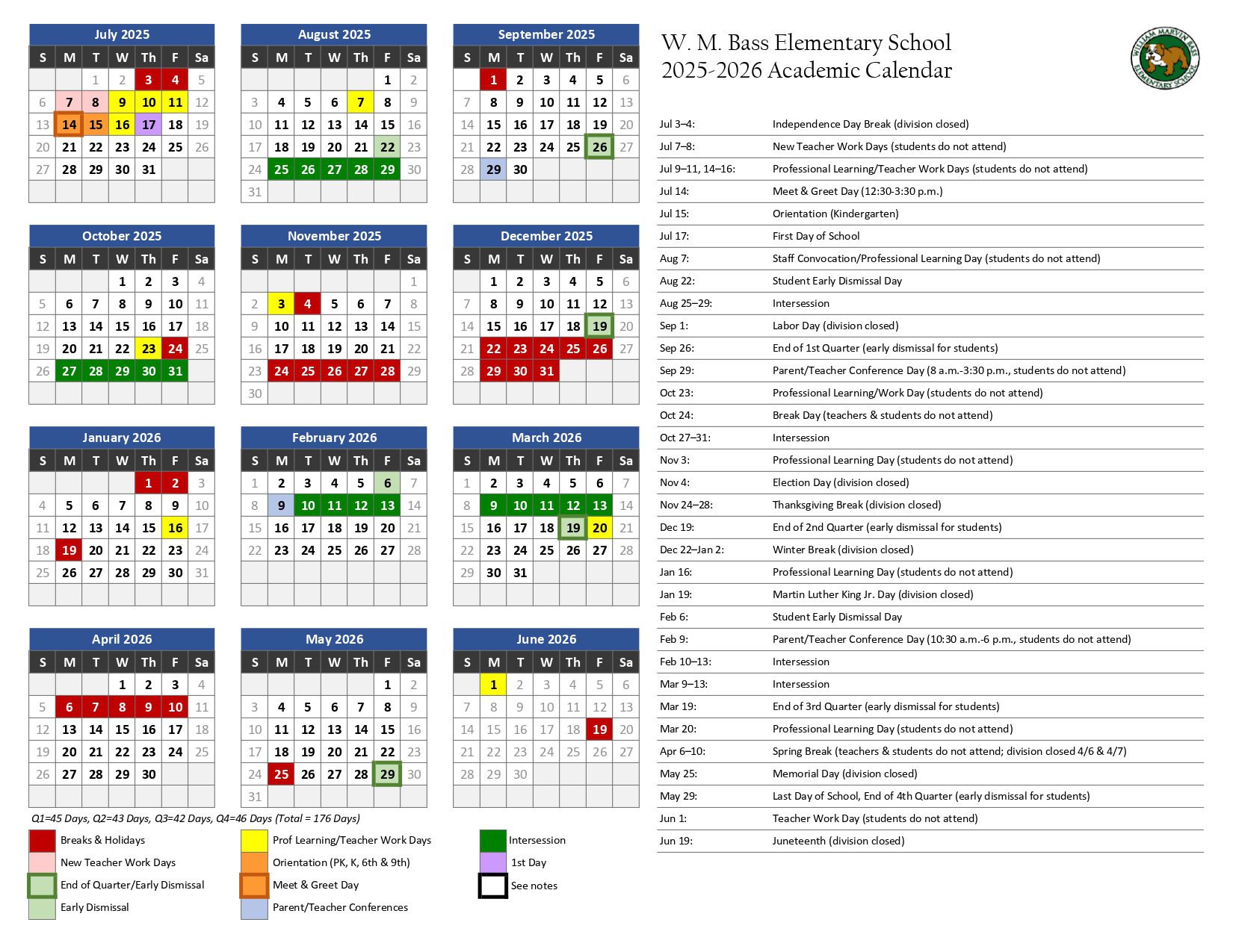 W. M. Bass Elementary School Calendar 25-26 Revised [PDF] - EduCounty
