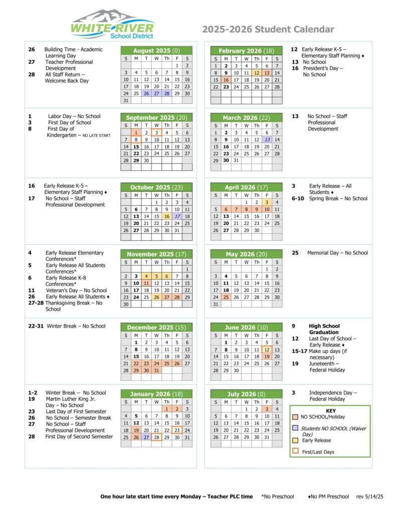 White River School District wa Calendar 25-26 Revised [PDF] - EduCounty