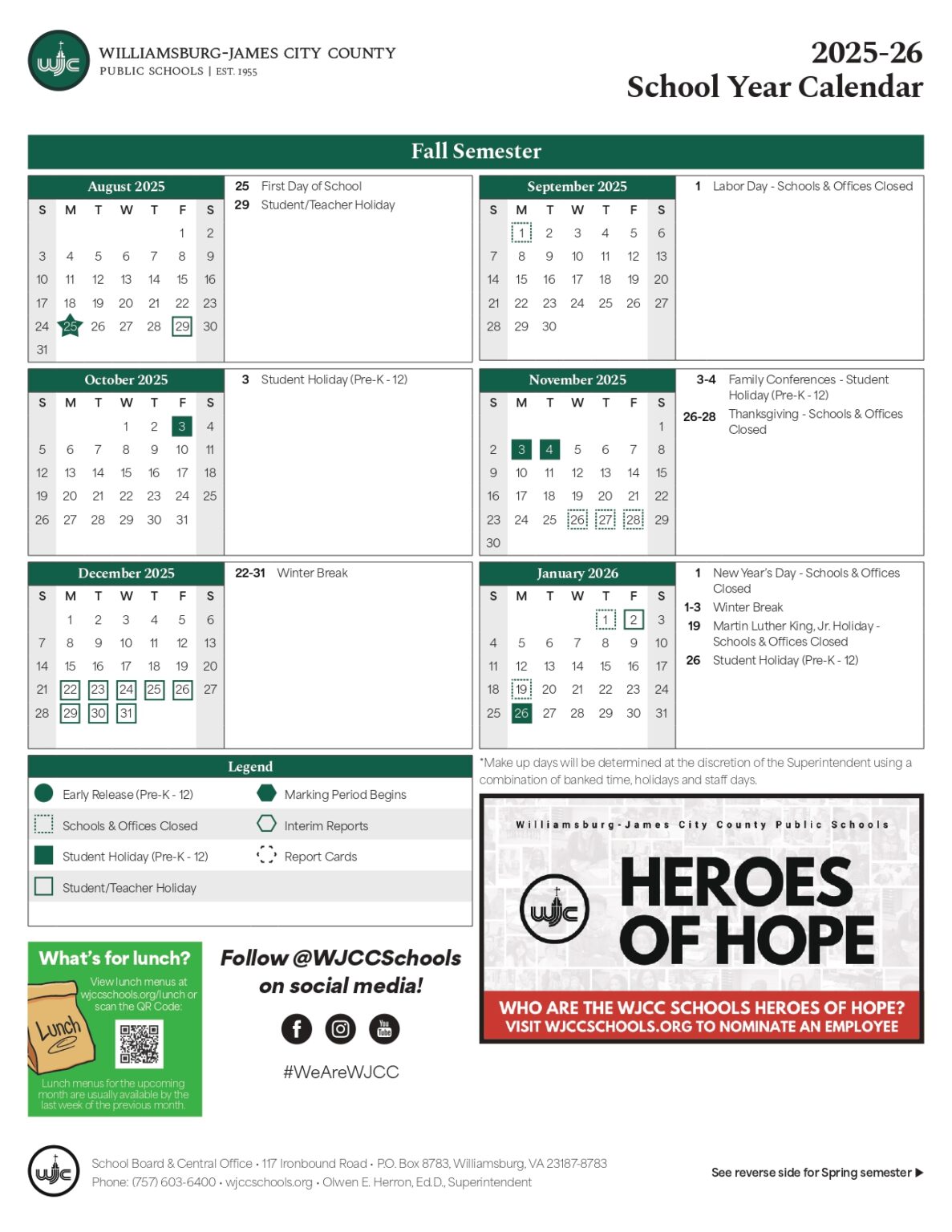 Williamsburg-James city Public Schools Calendar 25-26 Revised [pdf ...