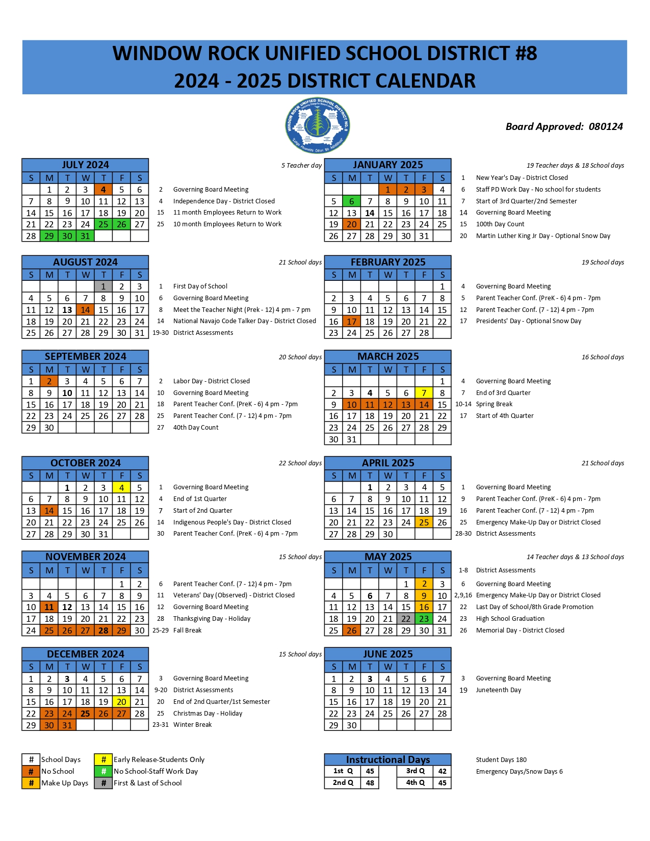 Window Rock Unified School District Calendar 24-25 Revised [pdf] - EduCounty
