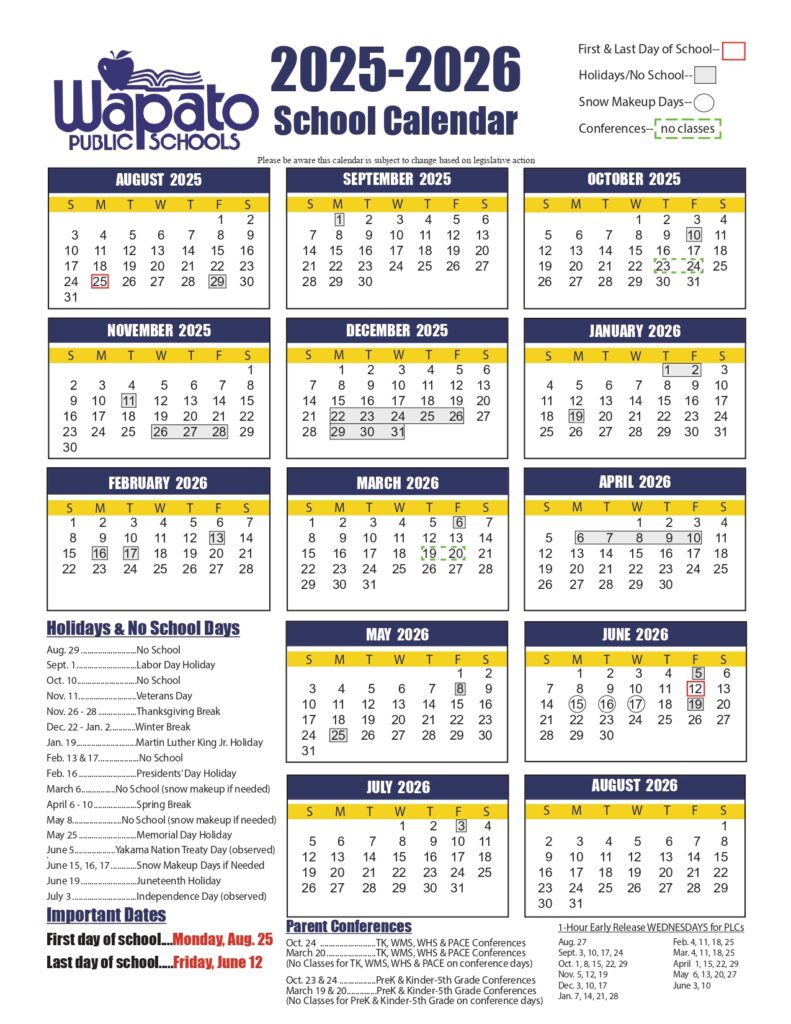Wapato School district WA Calendar 25-26 Revised [PDF] - EduCounty