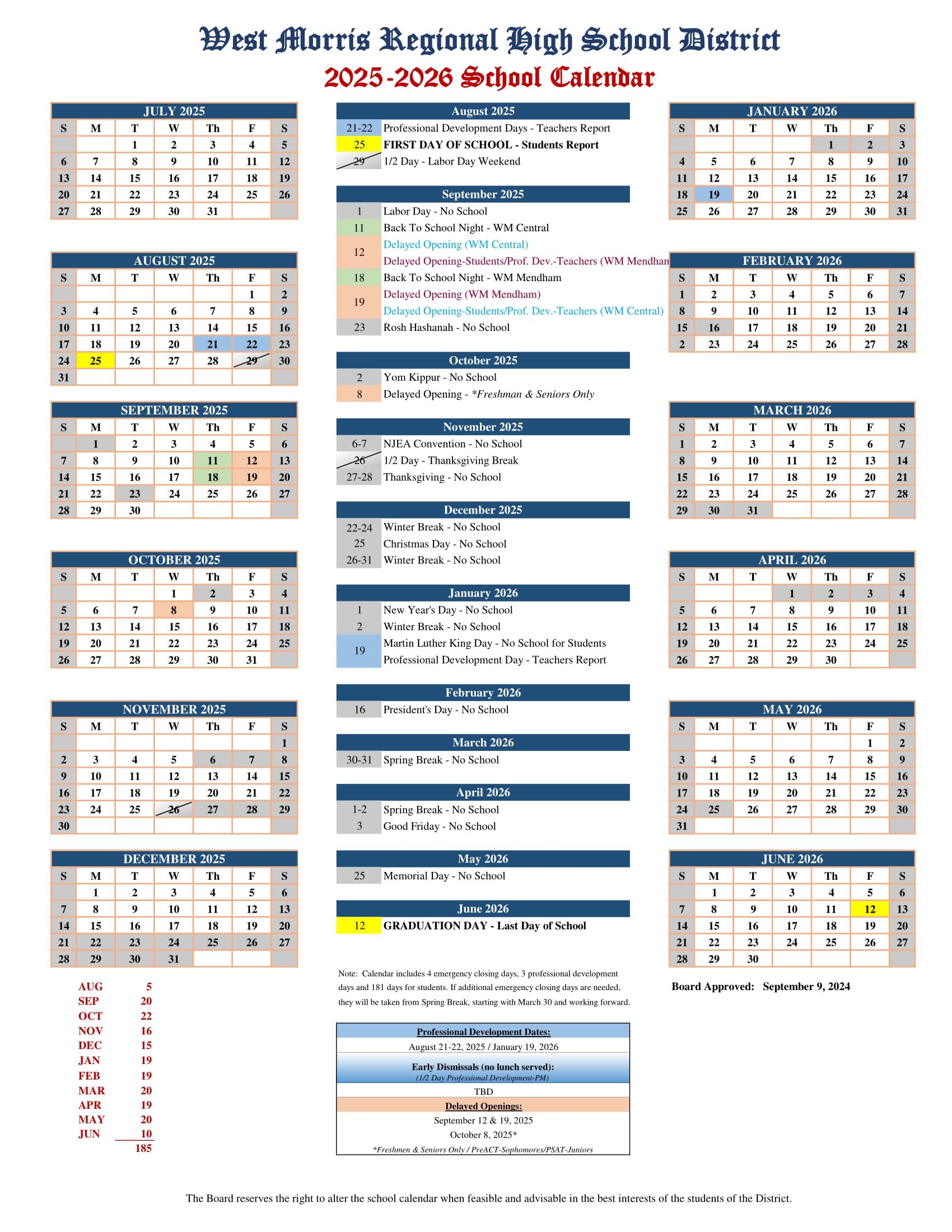 West Morris Regional High School District Calendar 25-26 Revised [PDF ...