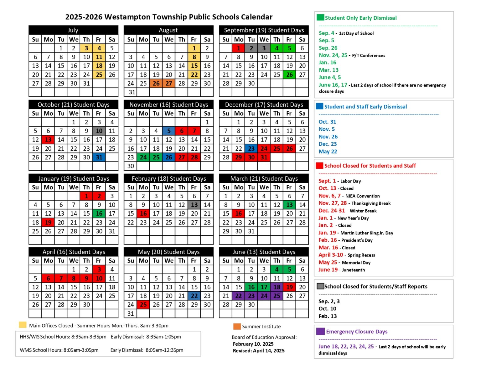 Westampton Township School District Calendar 25-26 Revised [pdf ...