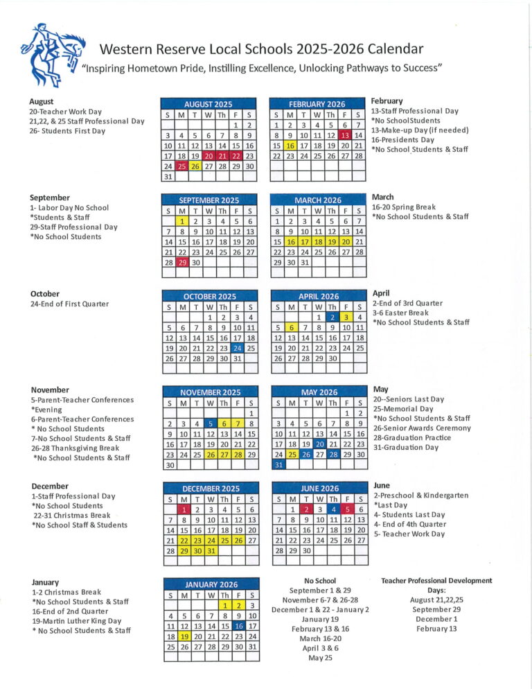 Western Reserve Local Schools Calendar 25-26 Revised [PDF] - EduCounty
