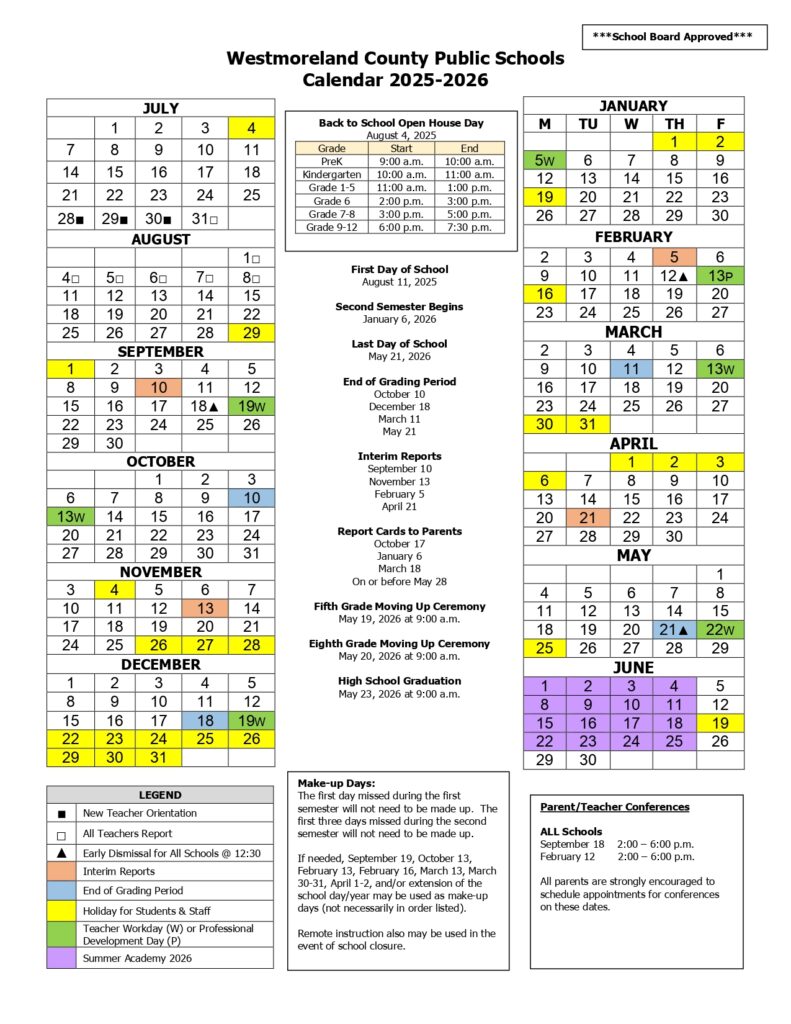 Westmoreland County Public Schools Calendar 25-26 Revised [PDF] - EduCounty