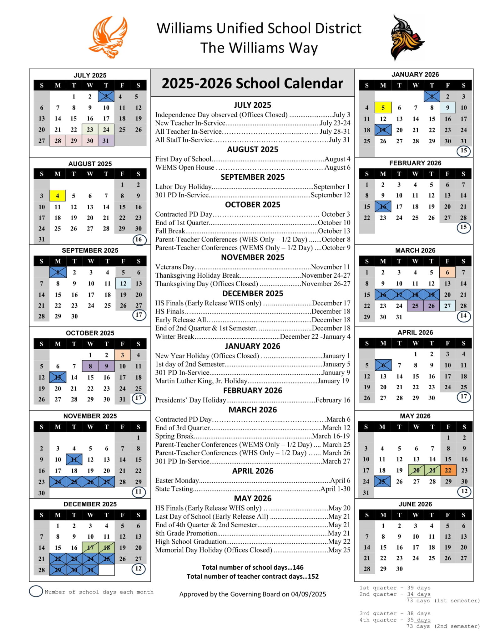 Williams Unified School District Calendar 25-26 Revised [PDF] - EduCounty