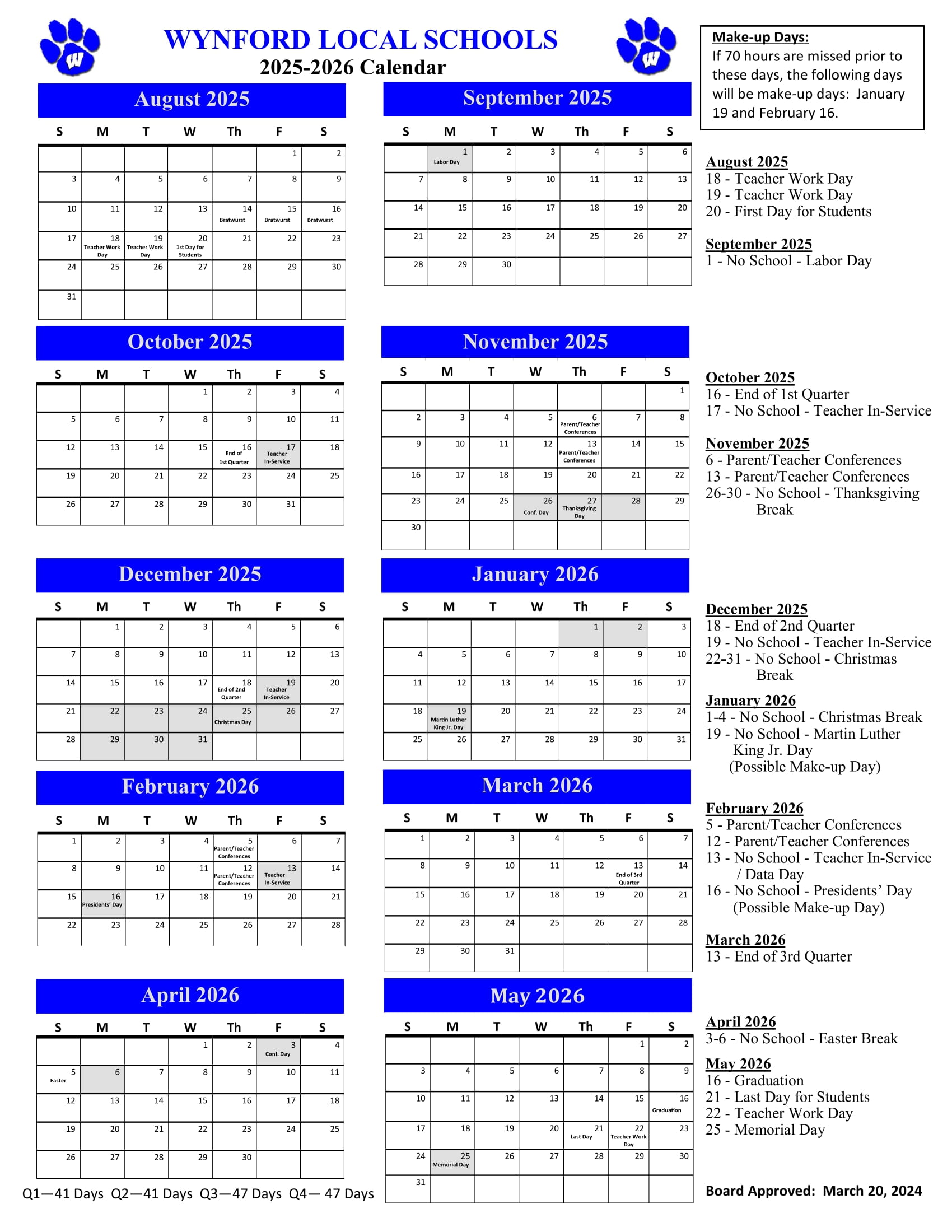 WYNFORD LOCAL SCHOOLS Calendar 25-26 Revised [PDF] - EduCounty