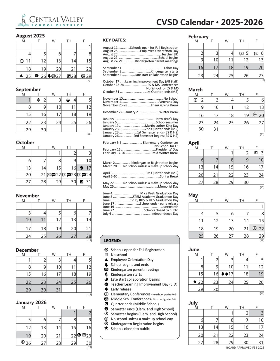 Central Valley School district cvsd calendar 25-26 Revised [PDF ...