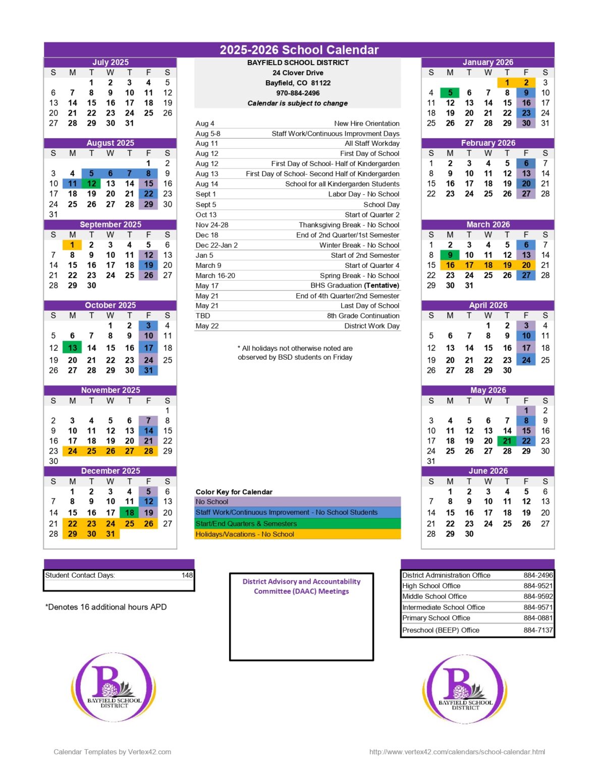 Bayfield School District CO Calendar 25-26 Revised [PDF] - EduCounty